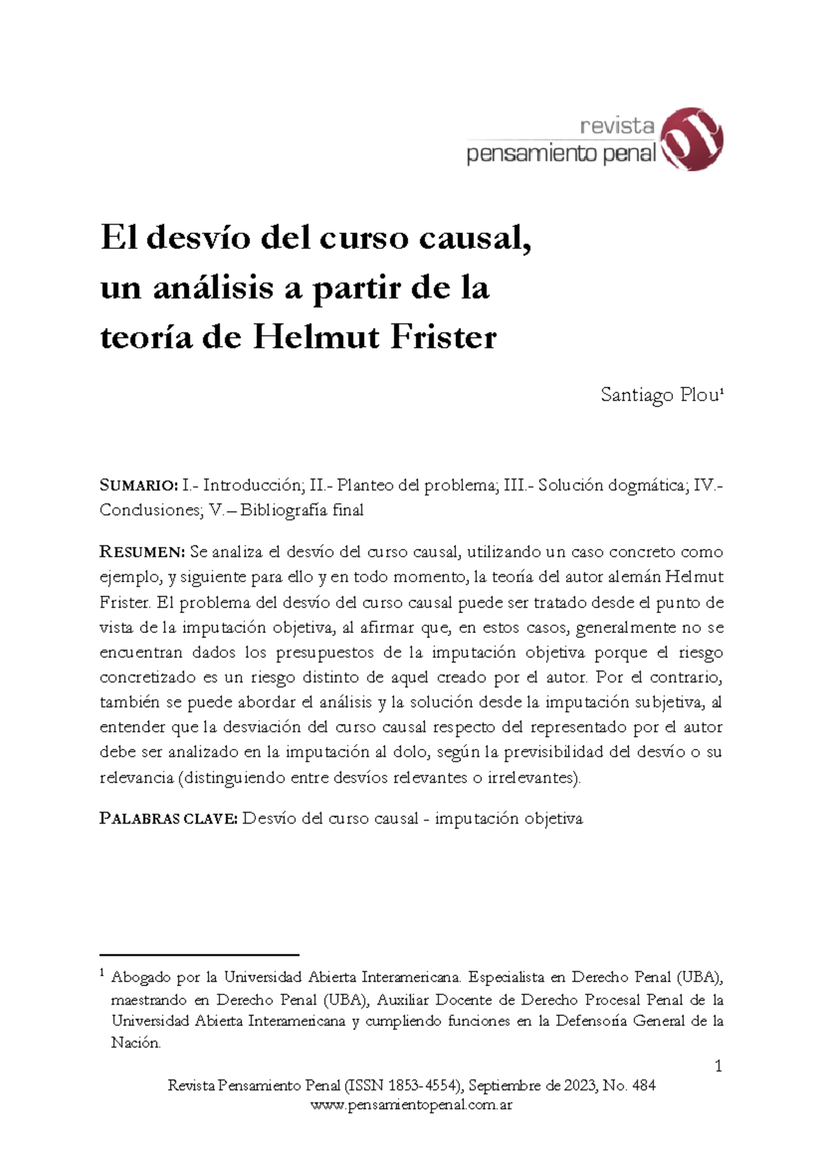 El desvío del curso causal según Helmut Frister: Resumen y análisis ...