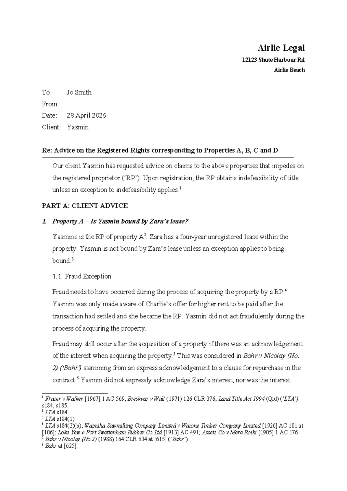 LLB301 Real Property Law Assignment 2: Client Advice on Registered ...