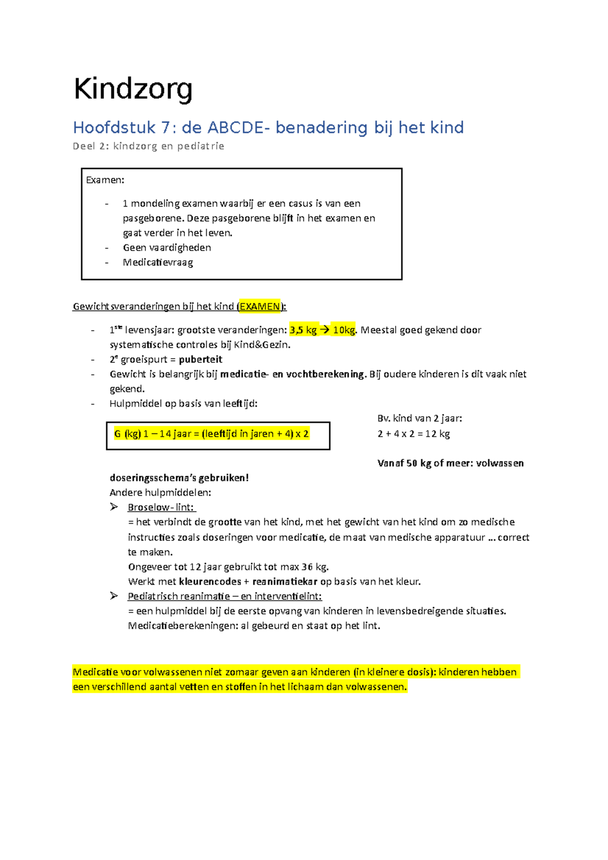 Hoofdstuk 7: ABCDE-Benadering in Kindzorg en Pediatrie (EXAMEN) - Studocu