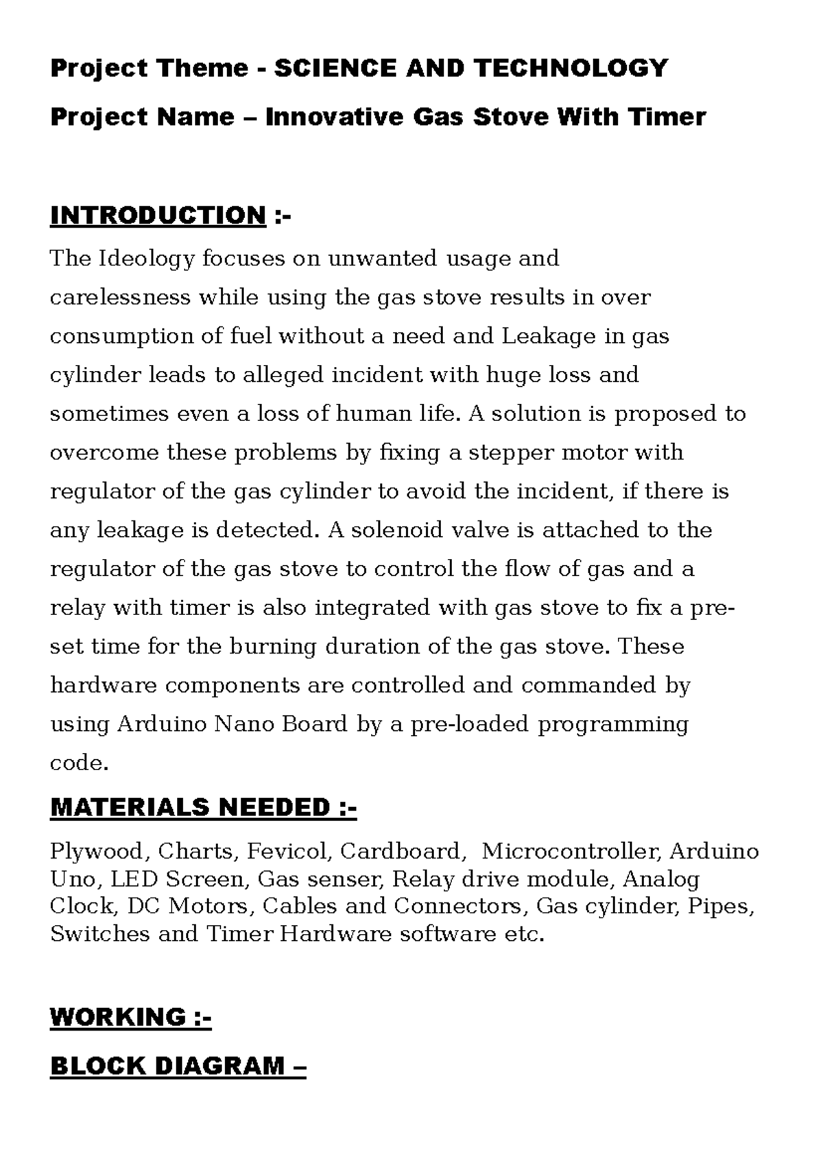 Innovative Gas Stove with Timer: SCIENCE AND TECHNOLOGY Project - Studocu