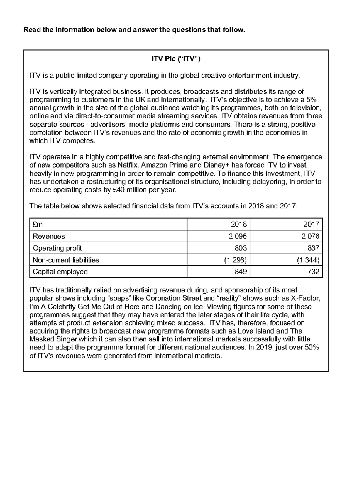 ITV Case Study Analysis: Strategies in Competitive Media Landscape ...