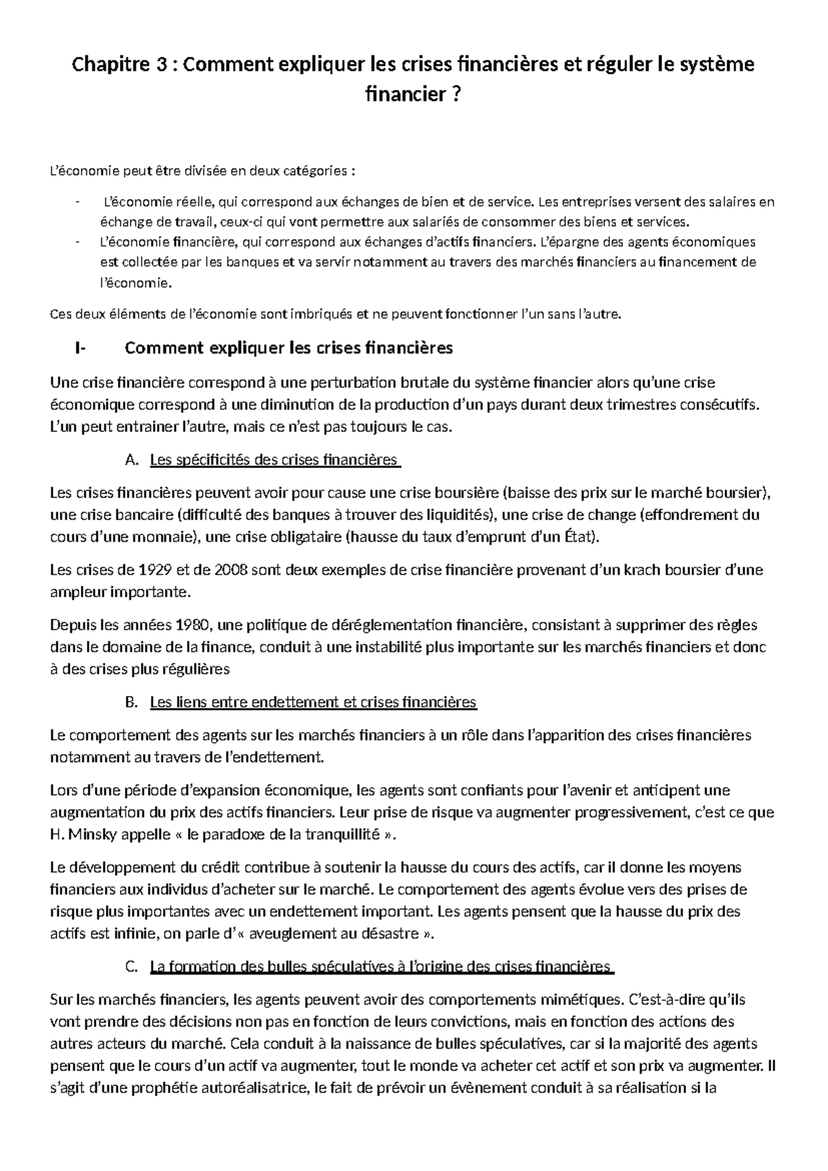 Chapitre 3 : Analyse des Crises Financières et Régulation du Système ...