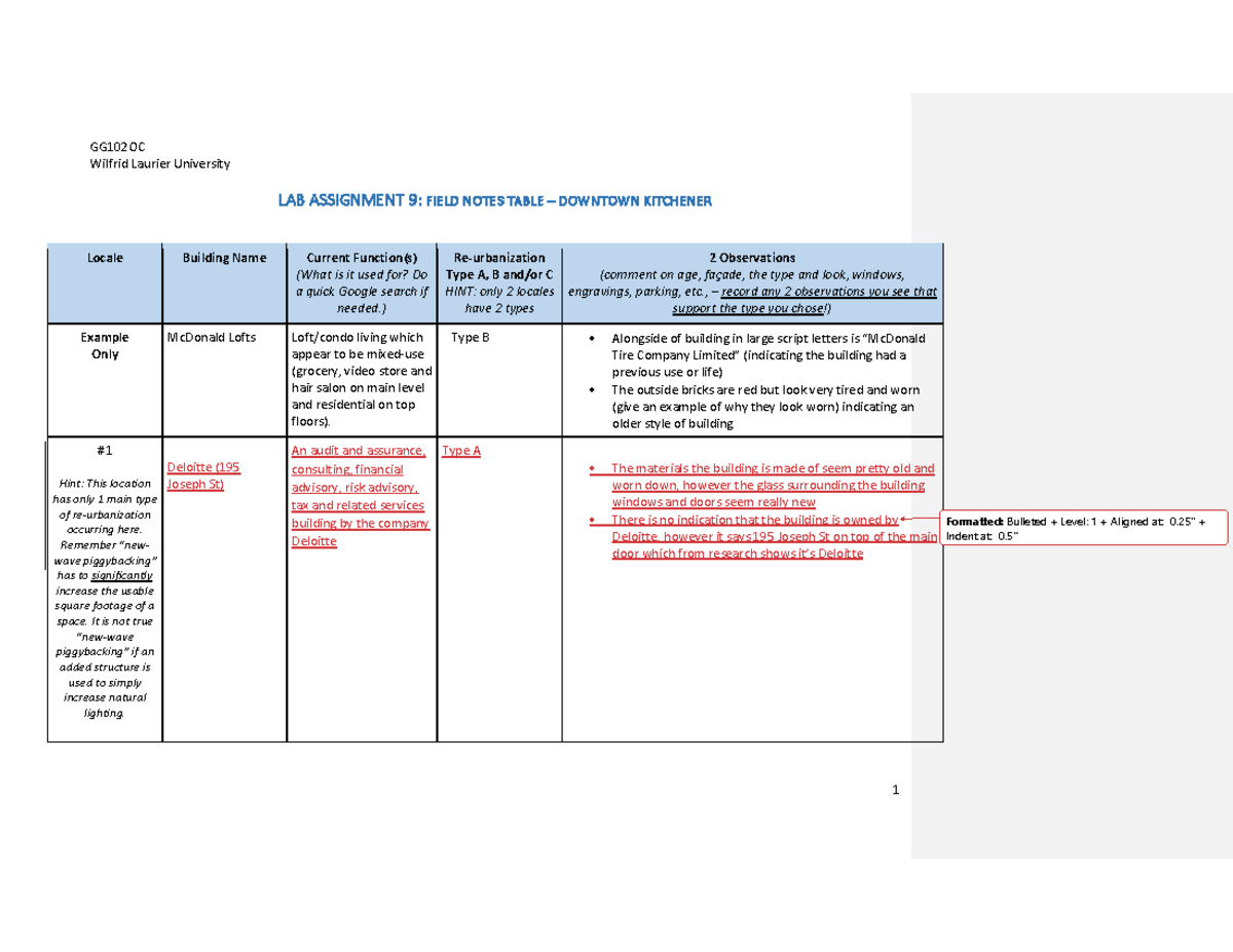 GG102 OC Lab 9: Field Notes on Re-urbanization in Kitchener - Studocu