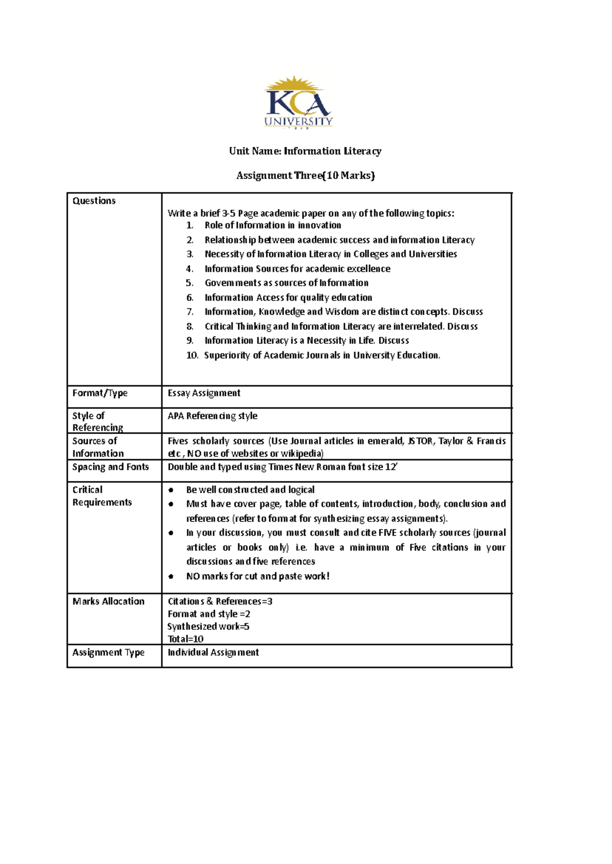 Information Literacy Assignment 3: Exploring Key Topics and ...
