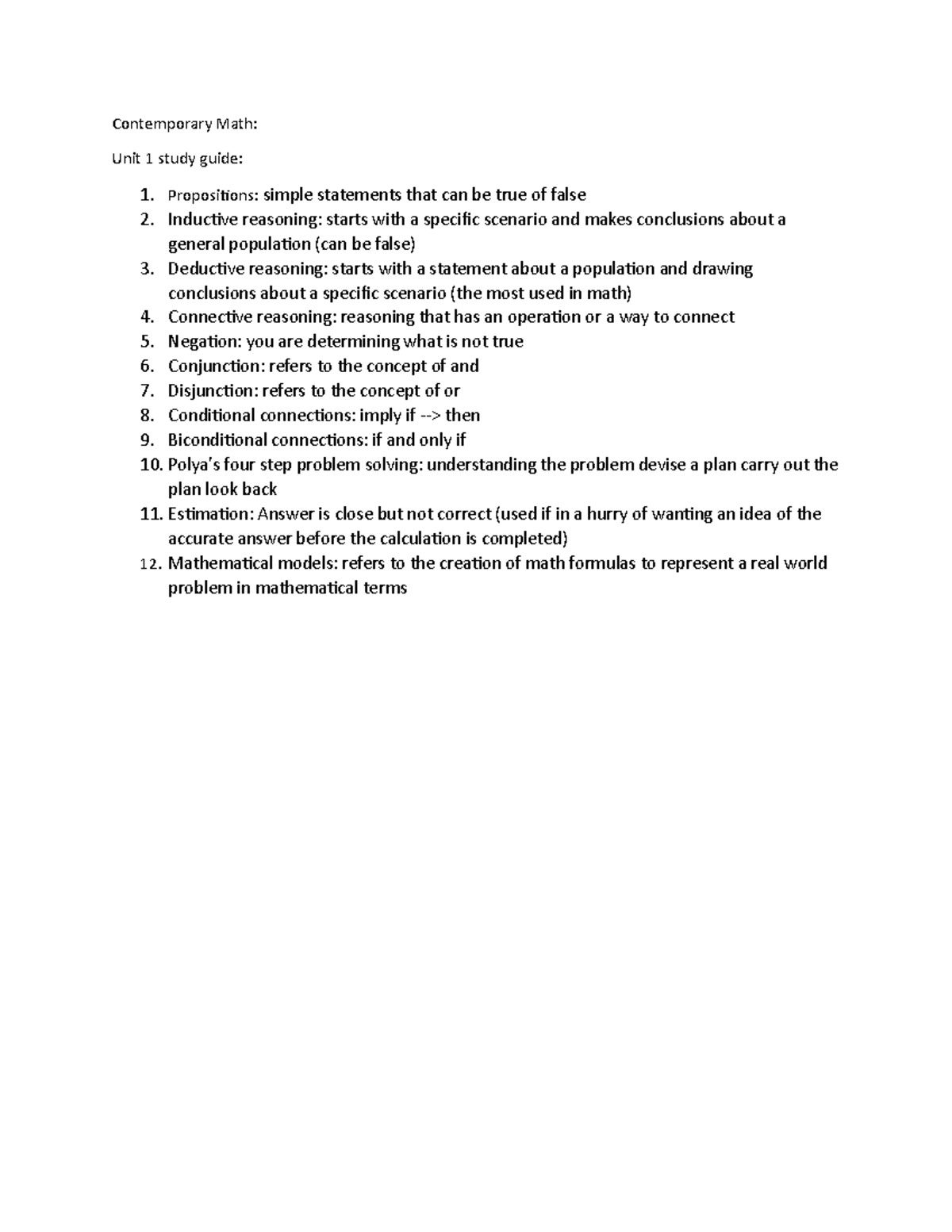 Contemporary Math Unit 1 Study Guide: Key Concepts & Reasoning - Studocu