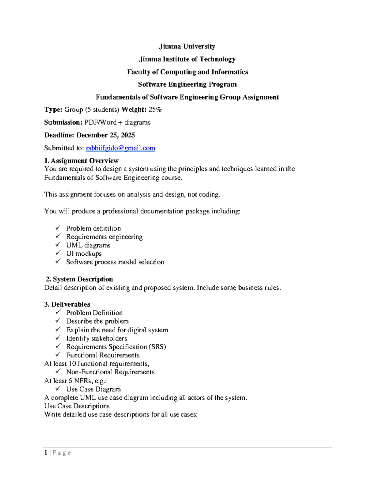 Fundamentals of Software Engineering Group Project Overview 2025 - Studocu