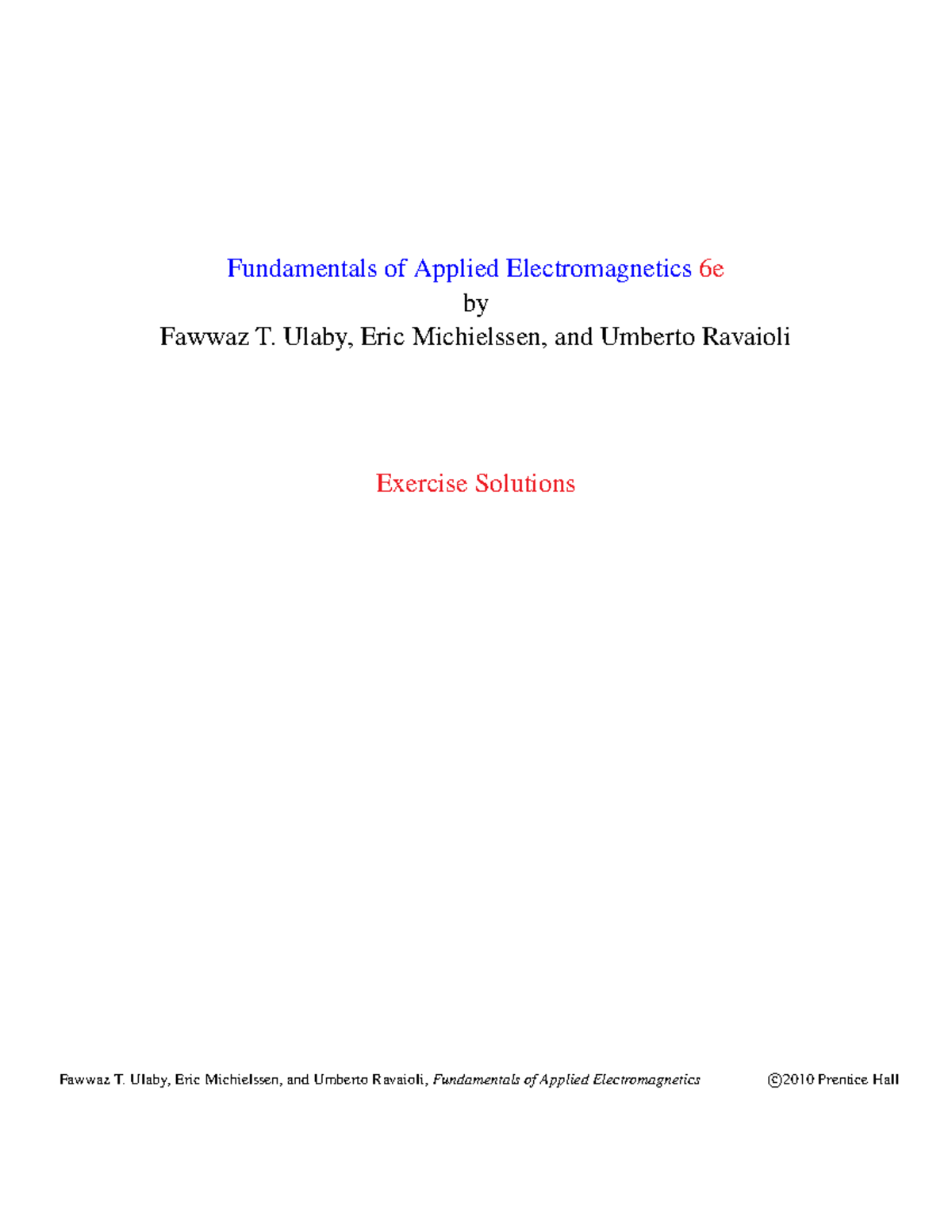 Exercise Solutions for Fundamentals of Applied Electromagnetics 6e ...
