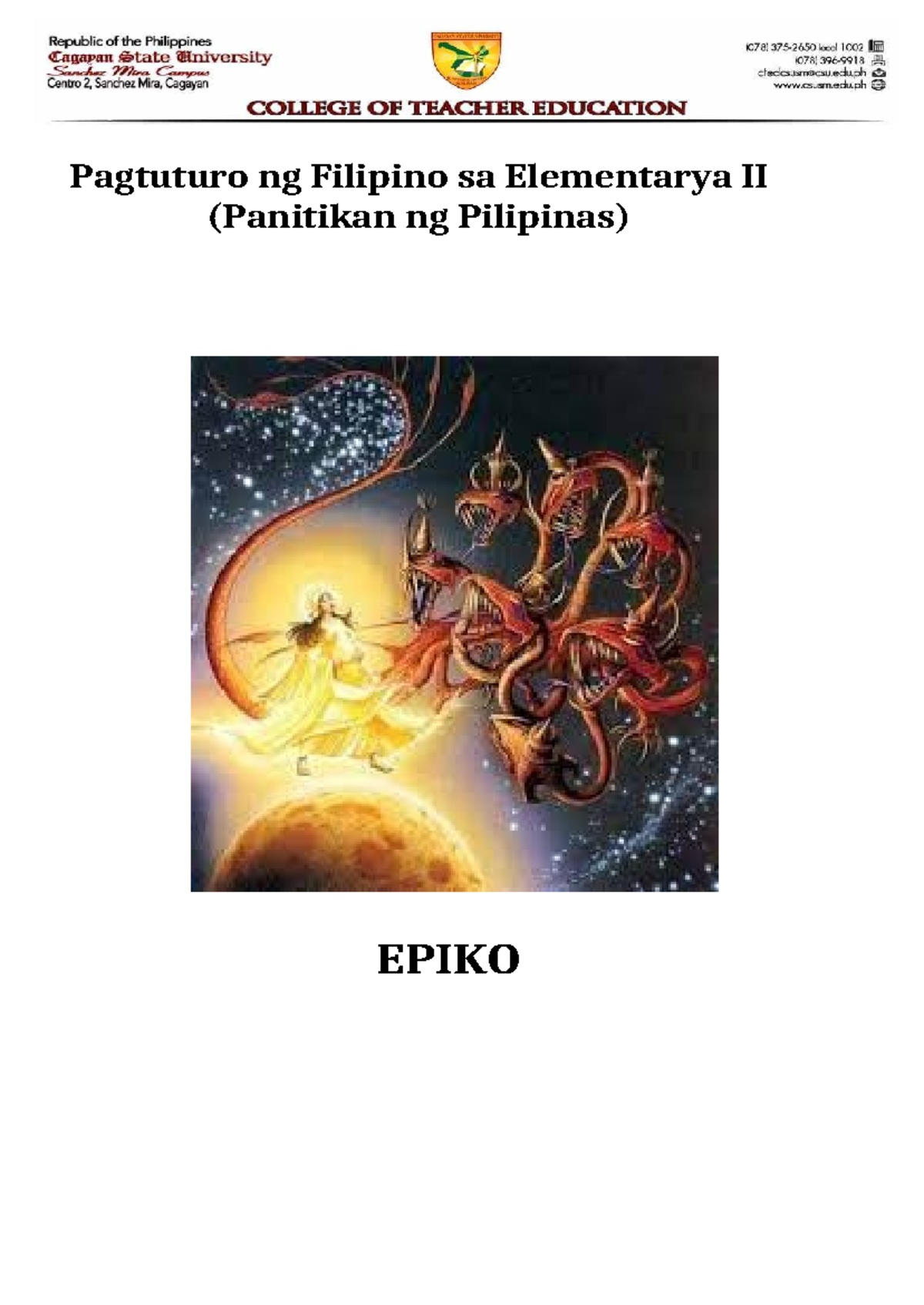 Mga Epiko sa Panitikan ng Pilipinas - Filipino II Module - Studocu