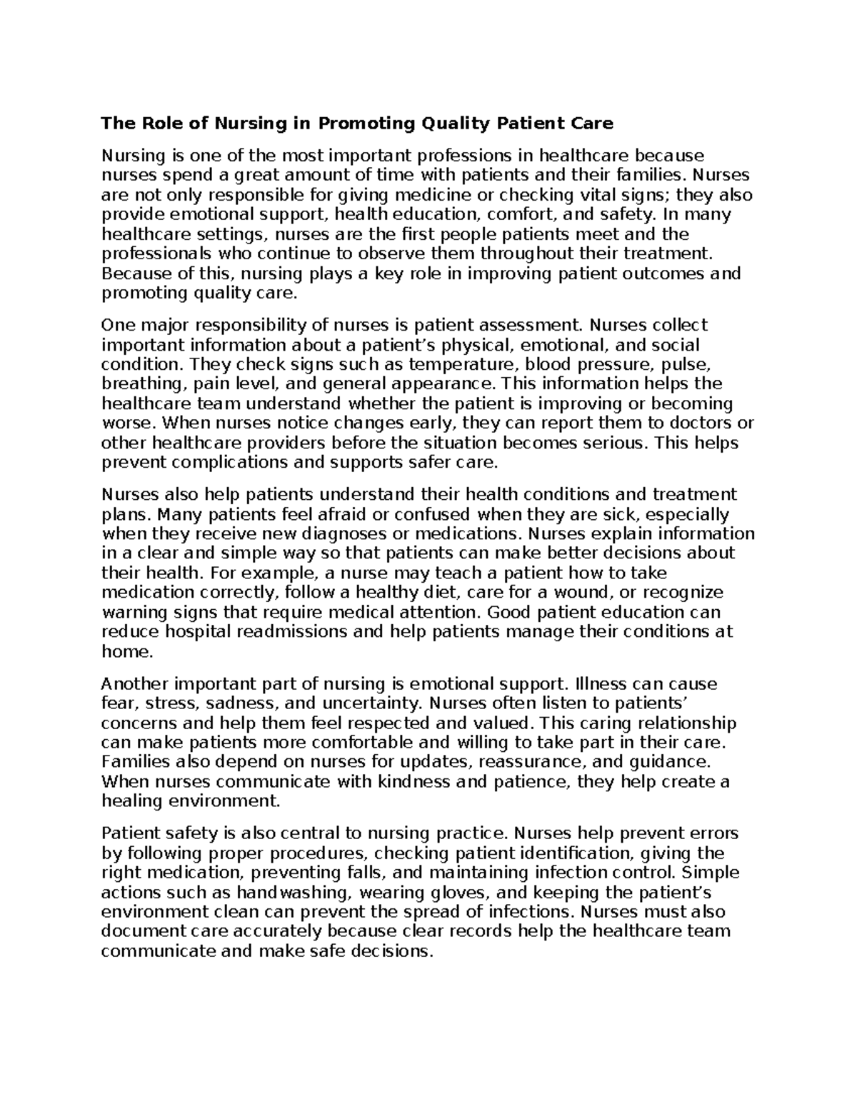 Nursing's Impact on Quality Patient Care: Key Responsibilities and ...