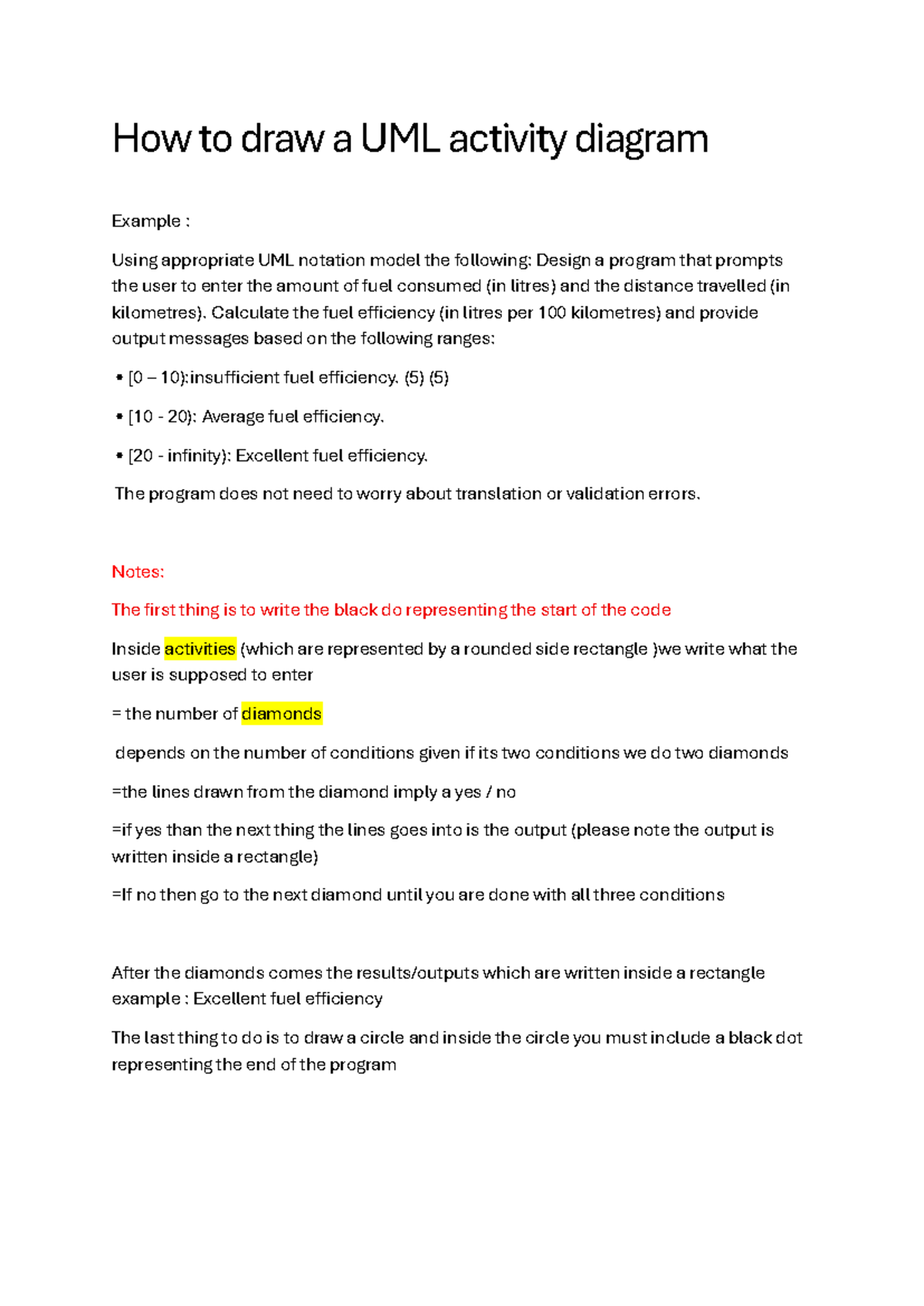 UML Activity Diagram Guide: Fuel Efficiency Calculation - Studocu