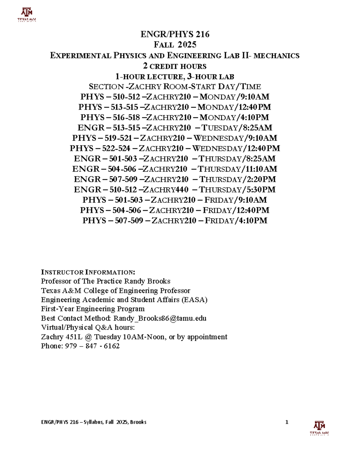 ENGR 216: Fall 2025 Experimental Physics & Engineering Lab Syllabus ...