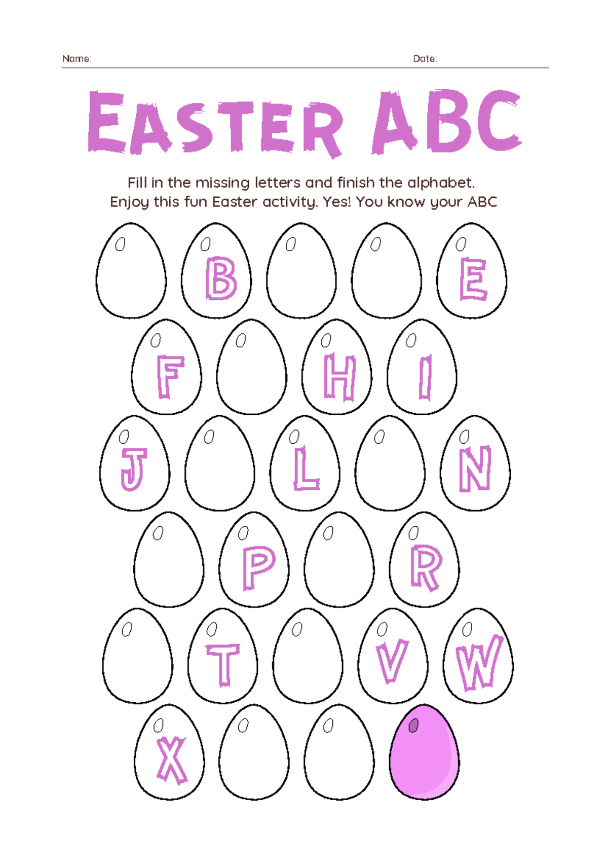 Easter ABC Worksheet - English communication - Fill in the missing ...
