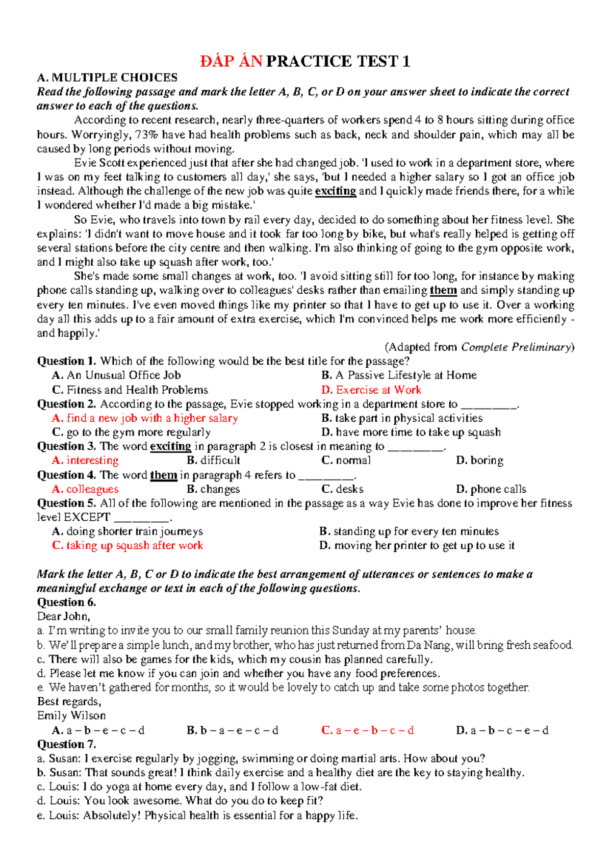 ĐÁP ÁN GRADE 11 PRACTICE TEST 1 & 2 - TRẮC NGHIỆM - Studocu
