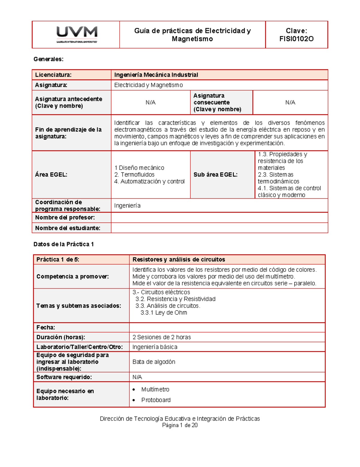 Guía de Prácticas de Electricidad y Magnetismo FISI0102O - Studocu