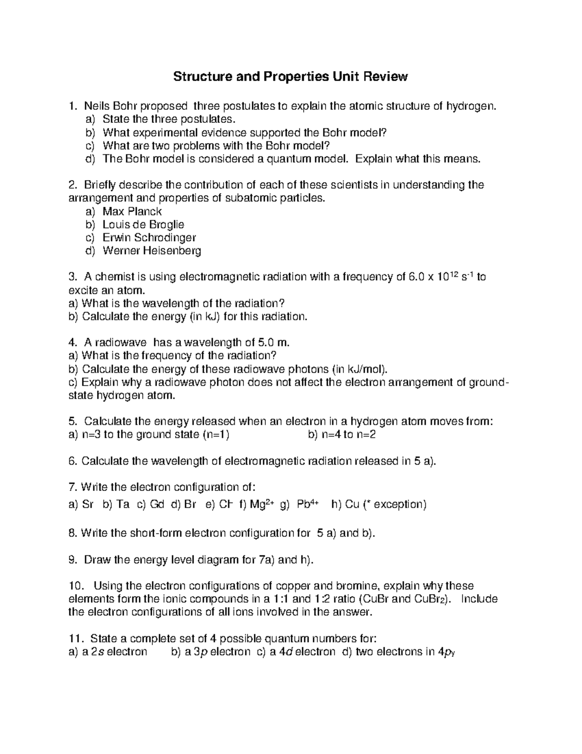 Unit 1 Review: Structure and Properties of Atoms and Molecules - Studocu