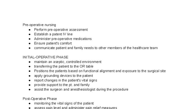 NUR 301 Pre-operative Nursing: Patient Assessment & Surgical Care - Studocu