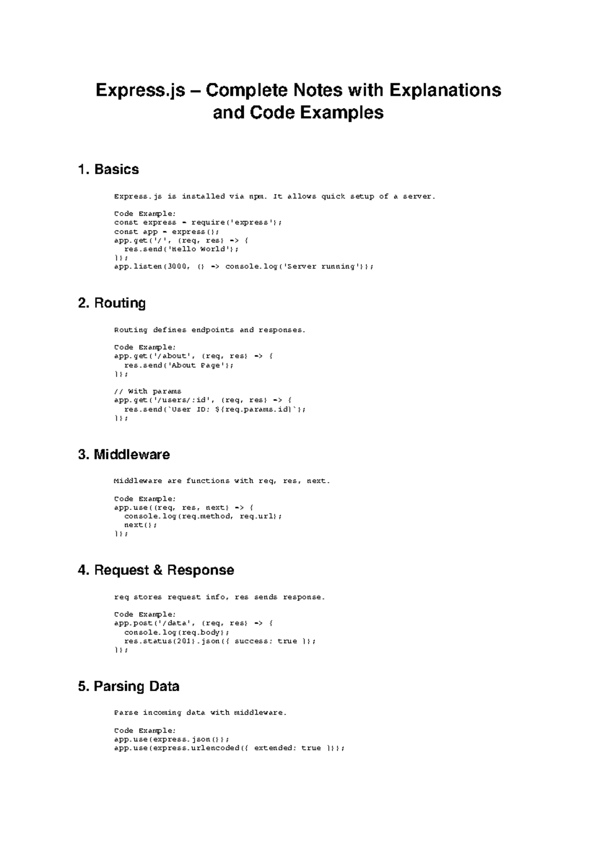 Express.js Complete Notes: Basics, Routing, Middleware & More - Studocu