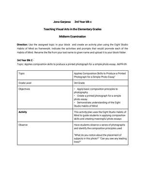 Grade 5 English Lesson Plan: Creating Outlines from Stories - Studocu