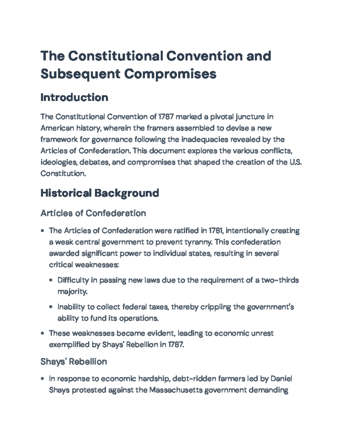 The Constitutional Convention of 1787: Compromises and Outcomes - The ...