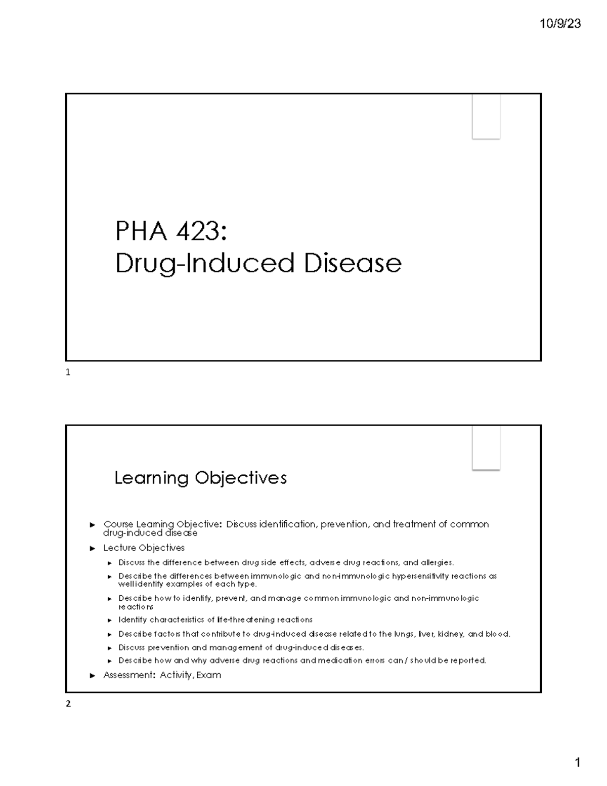 PHA 423: Lecture Notes on Disease Identification and Management - Studocu