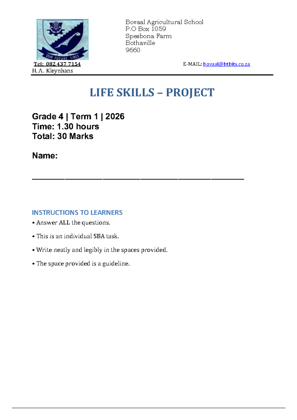 Grade 4 Life Skills (PSW) Case Study: Conflict Management Assignment ...