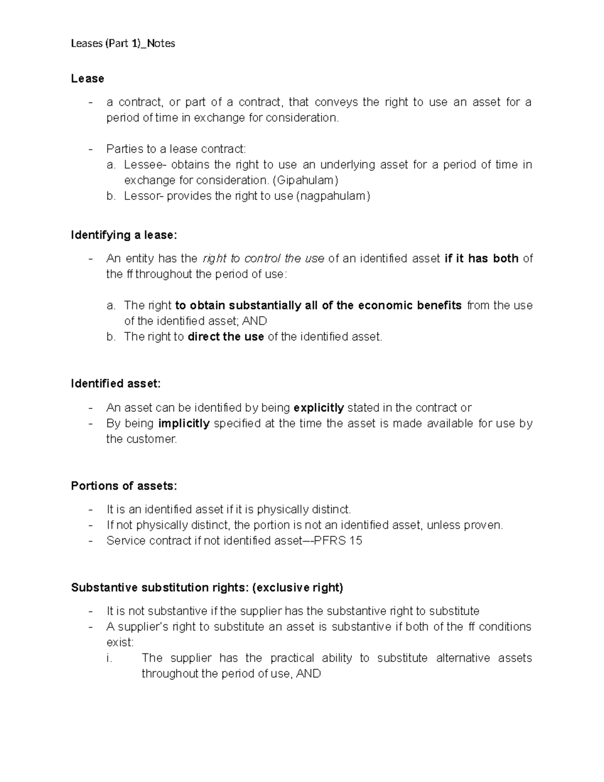 Leases (Part 1) - Comprehensive Notes on Lease Agreements and ...
