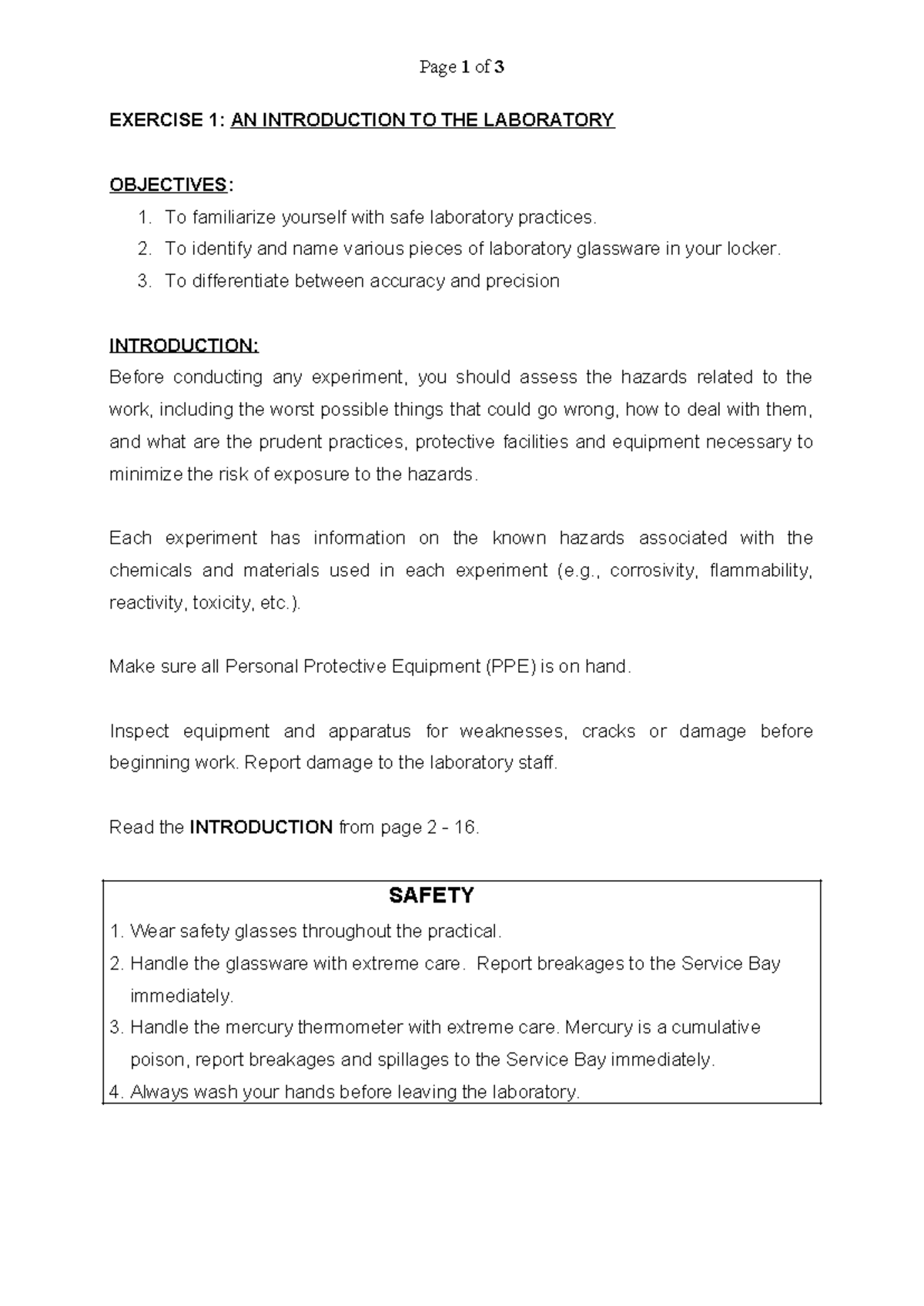 2025 Chem 1012A Lab Safety & Glassware Identification Exercise - Studocu