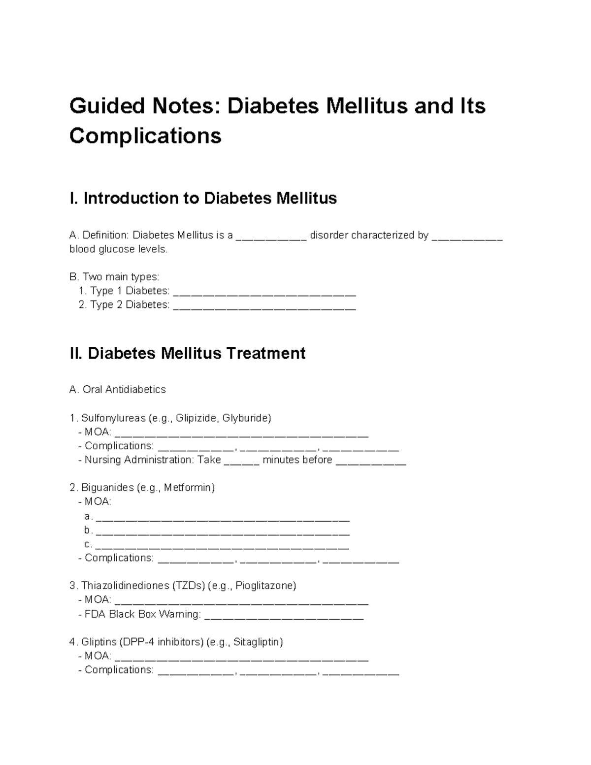 Guided Notes: Diabetes Mellitus & Complications (MED 101) - Studocu