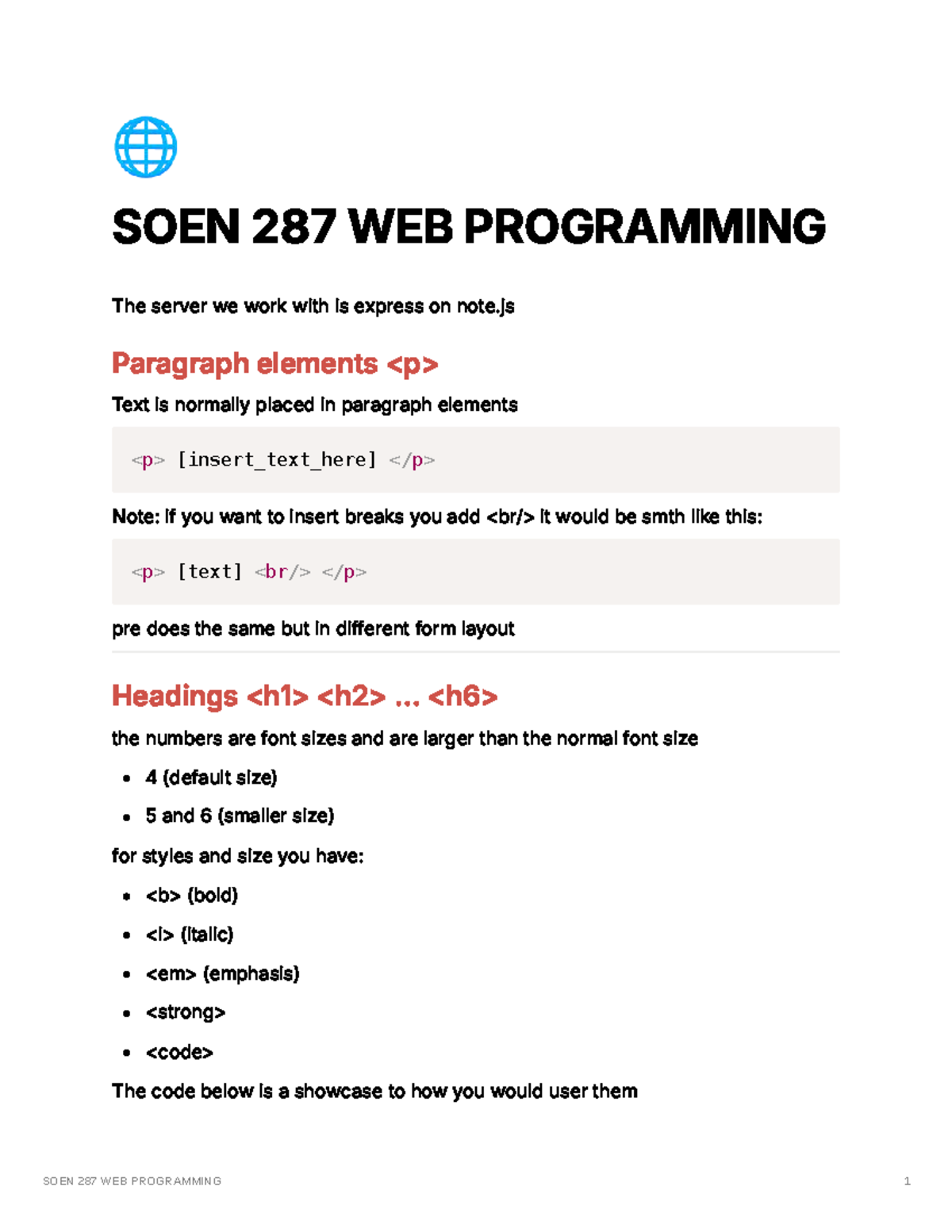 SOEN 287 WEB PROGRAMMING Class Notes: HTML, CSS, and JavaScript ...