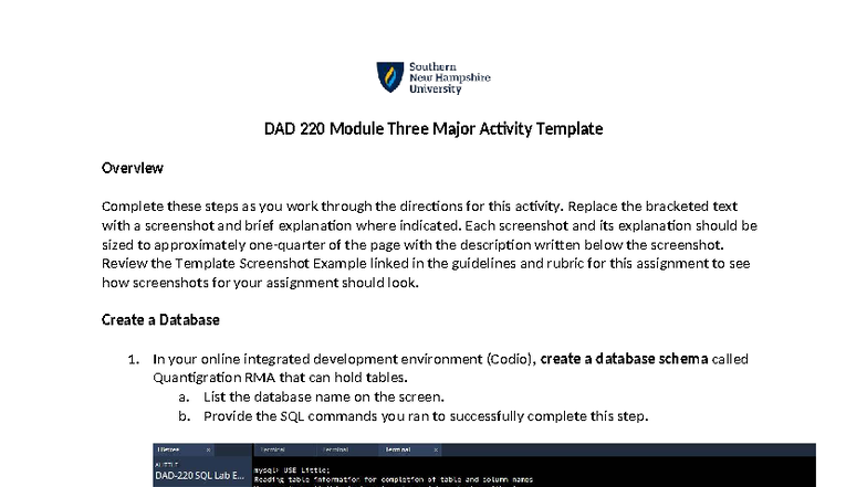 DAD 220 Module 3 Major Activity: Database Schema Creation Guide - Studocu