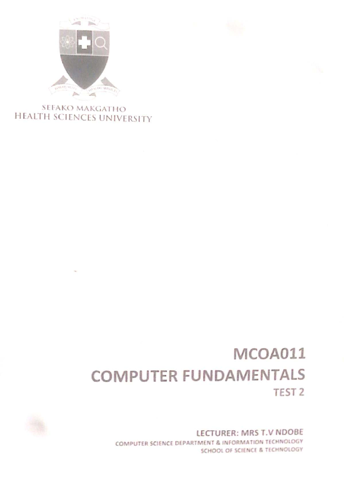 MCOA011 Computer Science Test 2: Computer Fundamentals Exam - Studocu