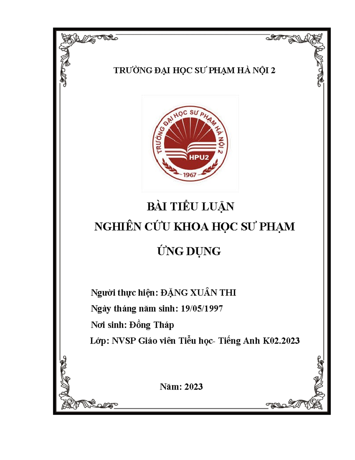 Tiểu Luận Nghiên Cứu Khoa Học Sư Phạm Ứng Dụng - K02 Tại ĐHSP HN2 - Studocu