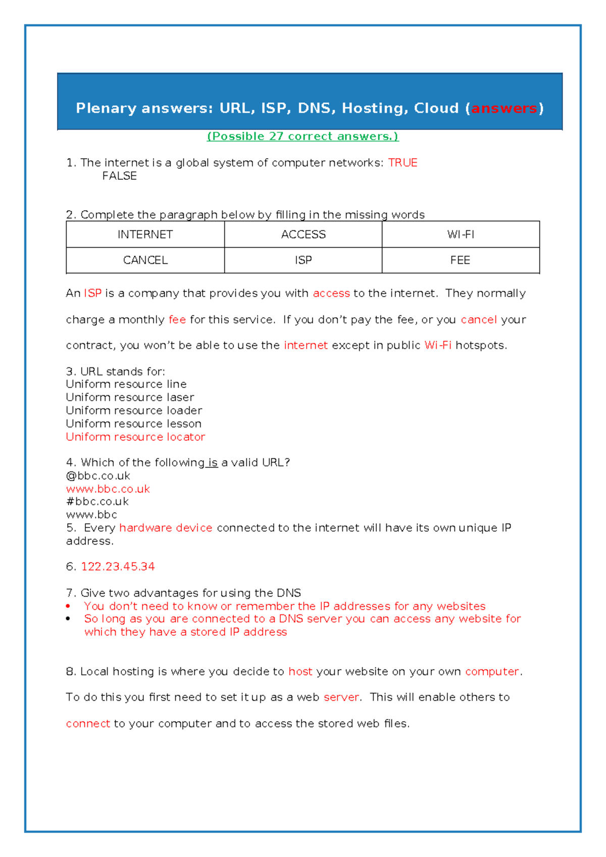 Cloud Computing & Hosting Exit Ticket Answers - Studocu