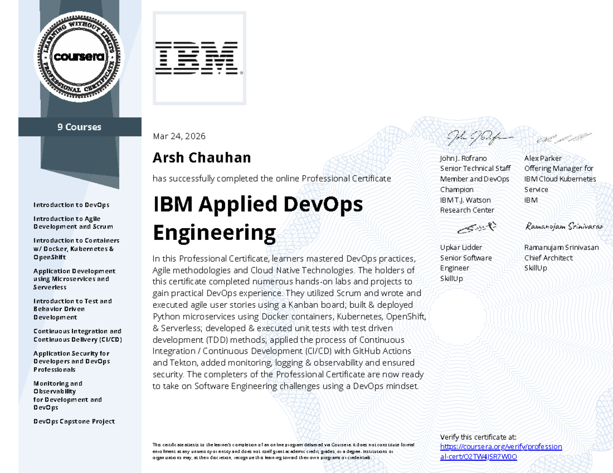 Professional Certificate in DevOps & Agile Development (O2TW4JSR7W0O ...