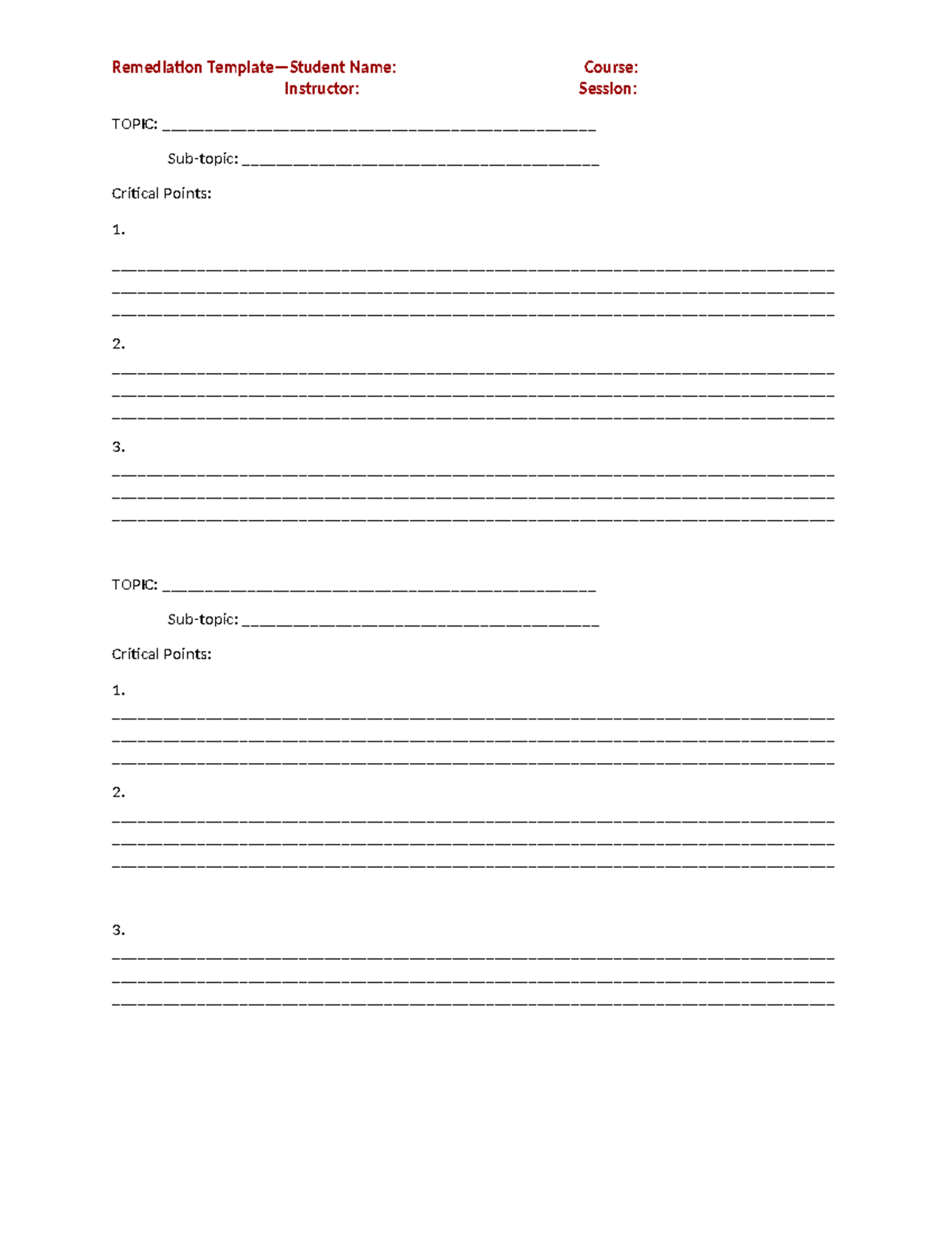 Remediation Template REvised - Remediation Template—Student Name ...