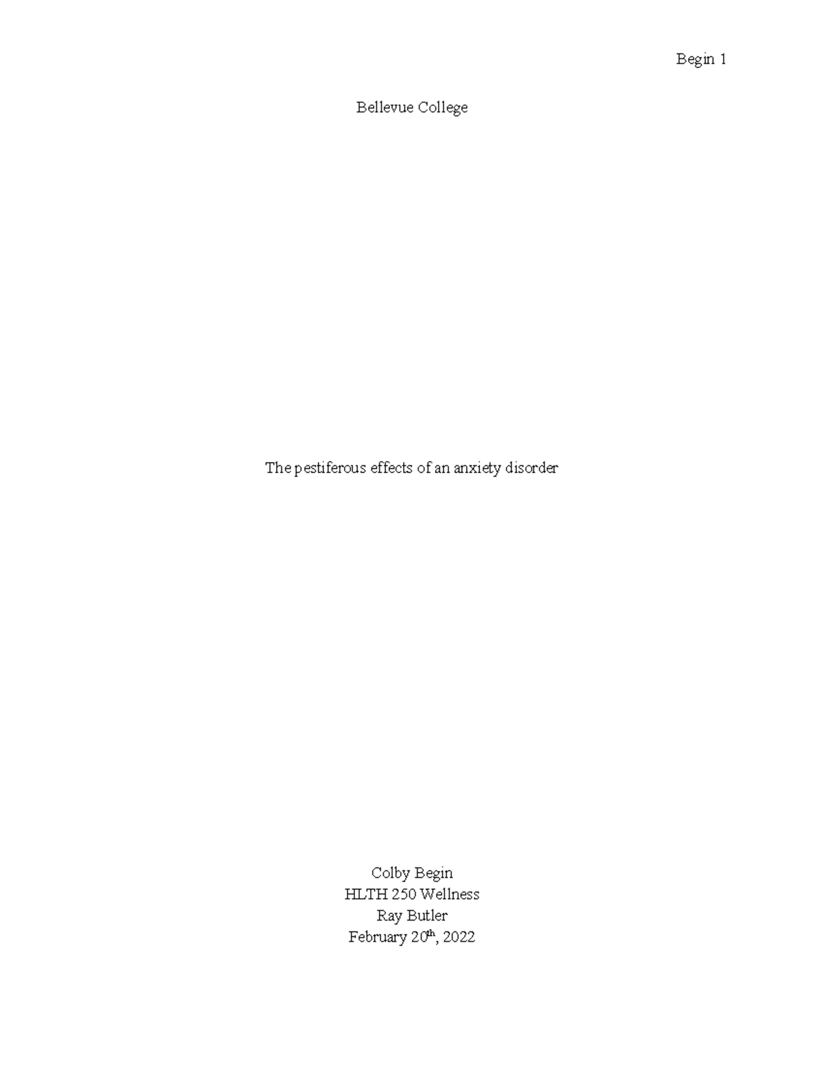 HLTH 250 Research Paper: The Impact of Anxiety Disorders - Studocu