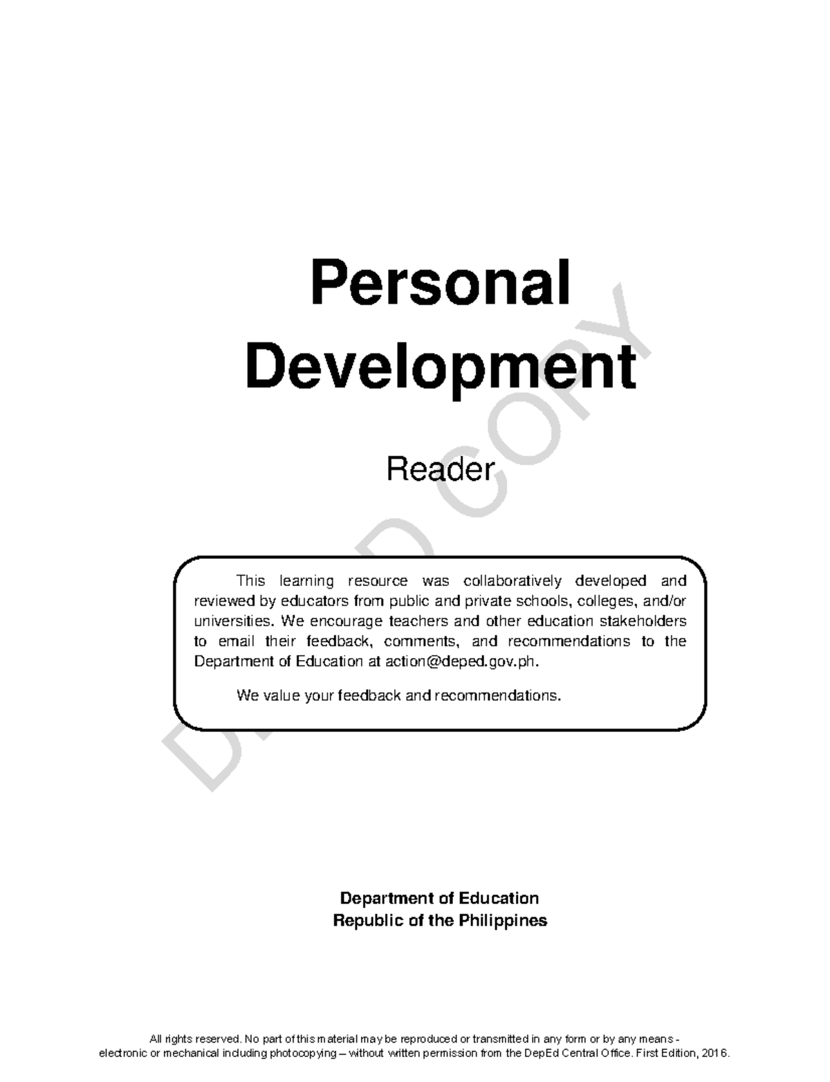 PERDEV: Personal Development Reader and Self-Discovery Guide - Studocu