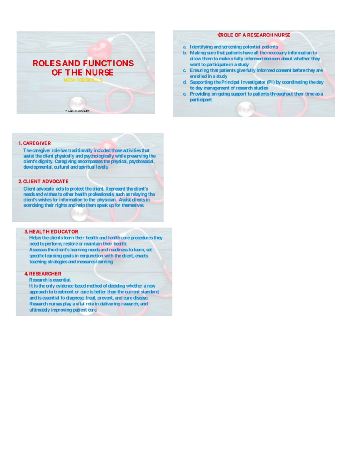 NCM 109: Roles and Functions of a Research Nurse - Studocu