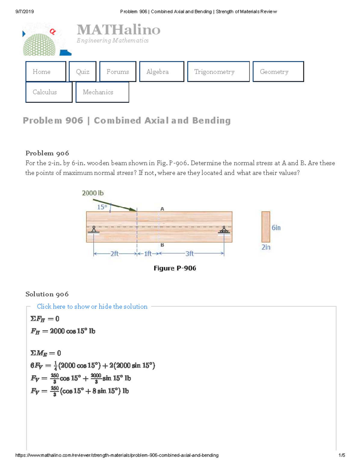Combined Stress Solutions for Engineering Problems (MATH-906 to MATH ...