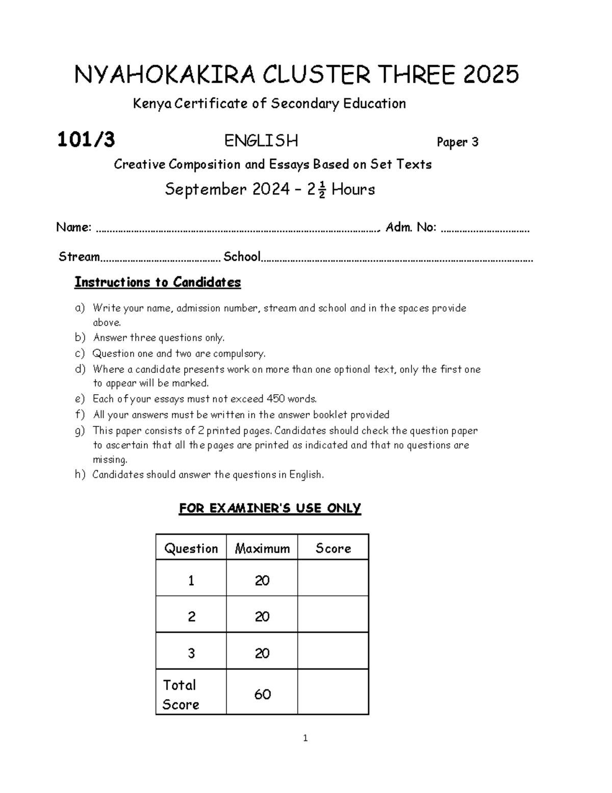ENGL PP3 - Practice Materials for Kenya Certificate 2025 - Studocu