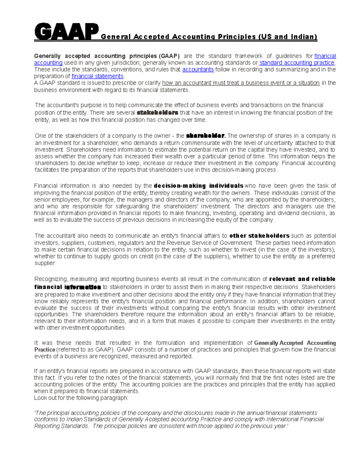 GAAP General Accepted Accounting Principles - These include the ...