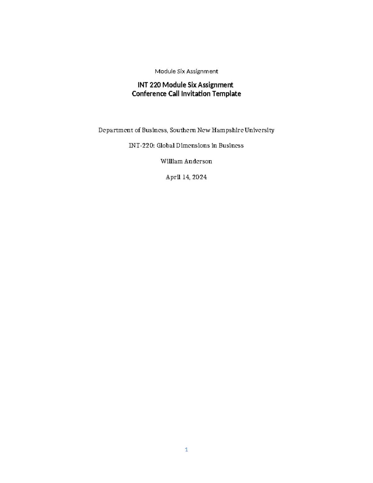 INT 220 Conference Call Invitation 041424 - INT 220 - Module Six ...
