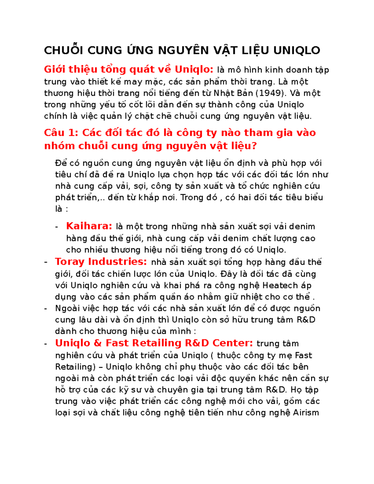 Tổng Quan Chuỗi Cung Ứng Nguyên Vật Liệu UNIQLO (799078002) - Studocu
