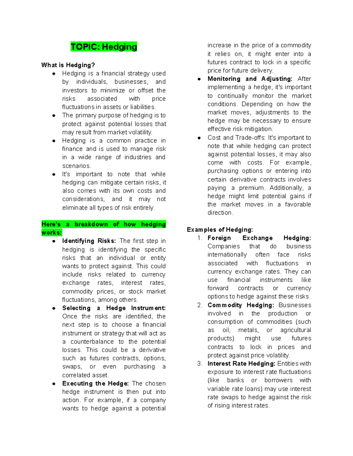 IBT- Reviewer - For your addtional information. - TOPIC: Hedging What ...