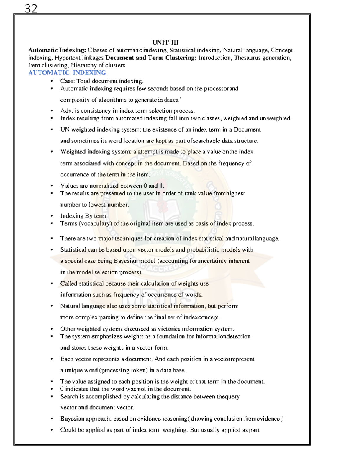 IIRS 32: Automatic Indexing and Document Clustering Techniques - Studocu