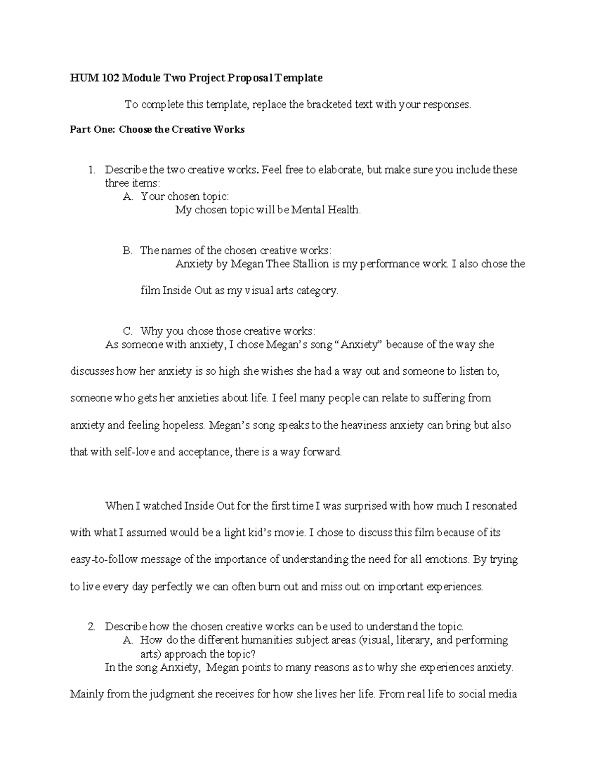 HUM 102 Module Two Project Proposal on Mental Health Themes - Studocu