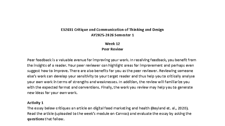 AY25-26 S1 ES2631 Week 12 Peer Review Tutorial Handout Student - ES2631 ...