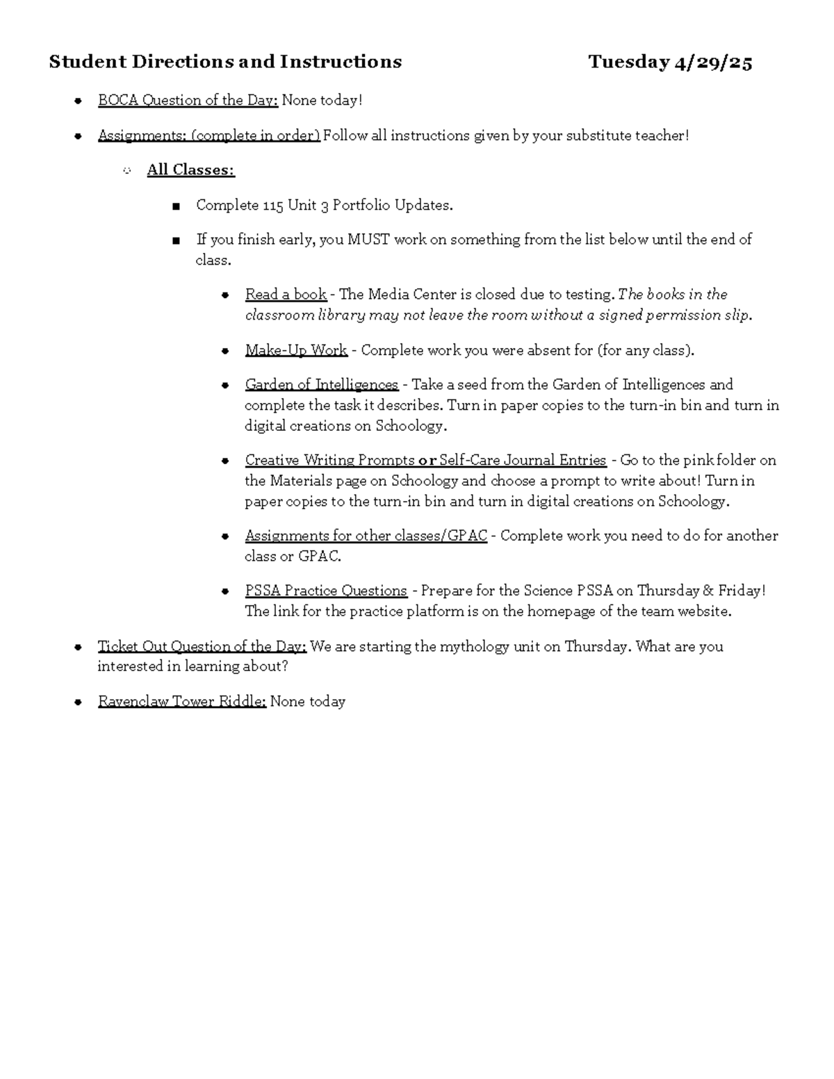 Unit 3 Portfolio Directions & Questions for Substitute 115 - Studocu