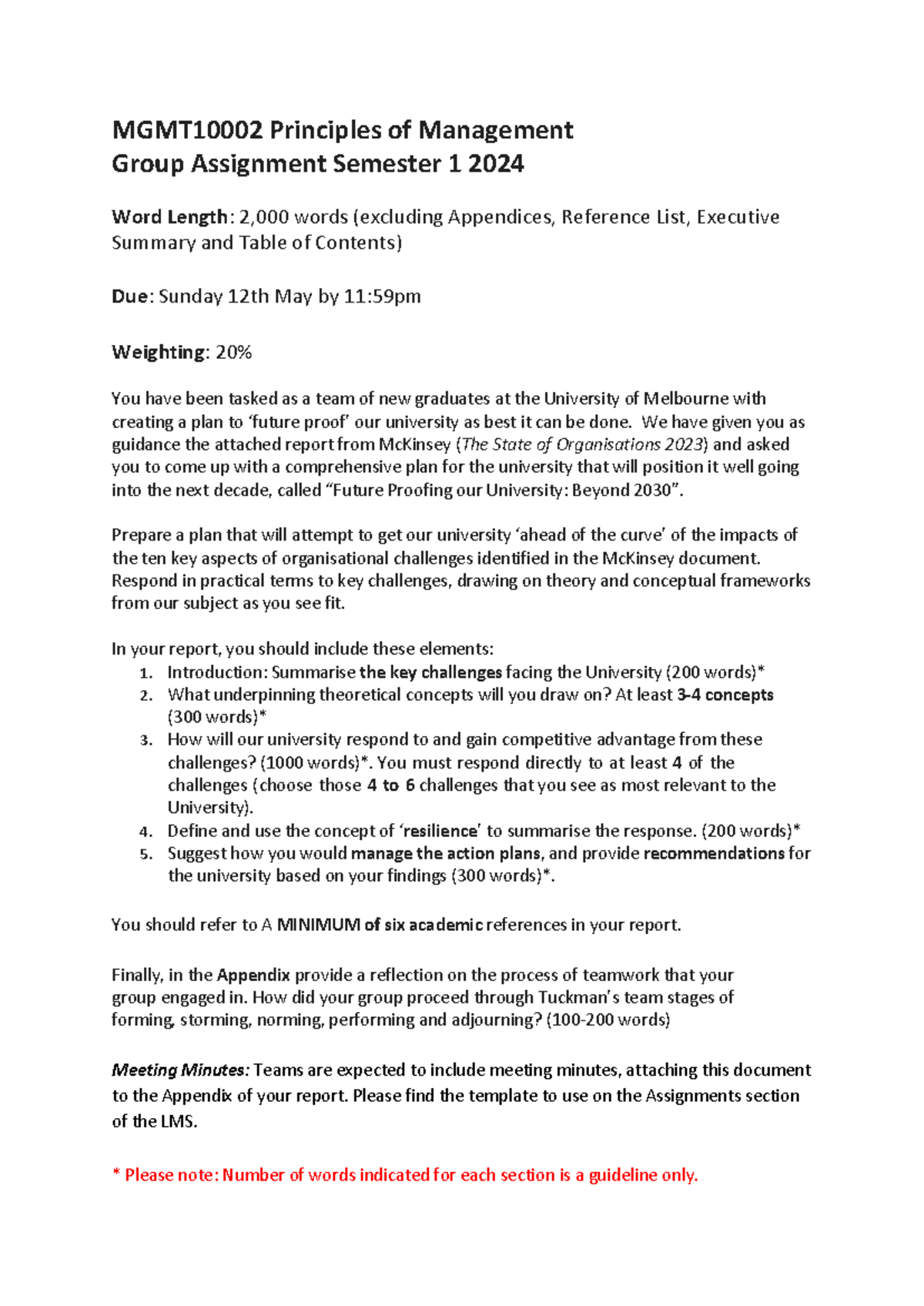 MGMT10002 Principles of Management group assignment S1 2024-1 ...
