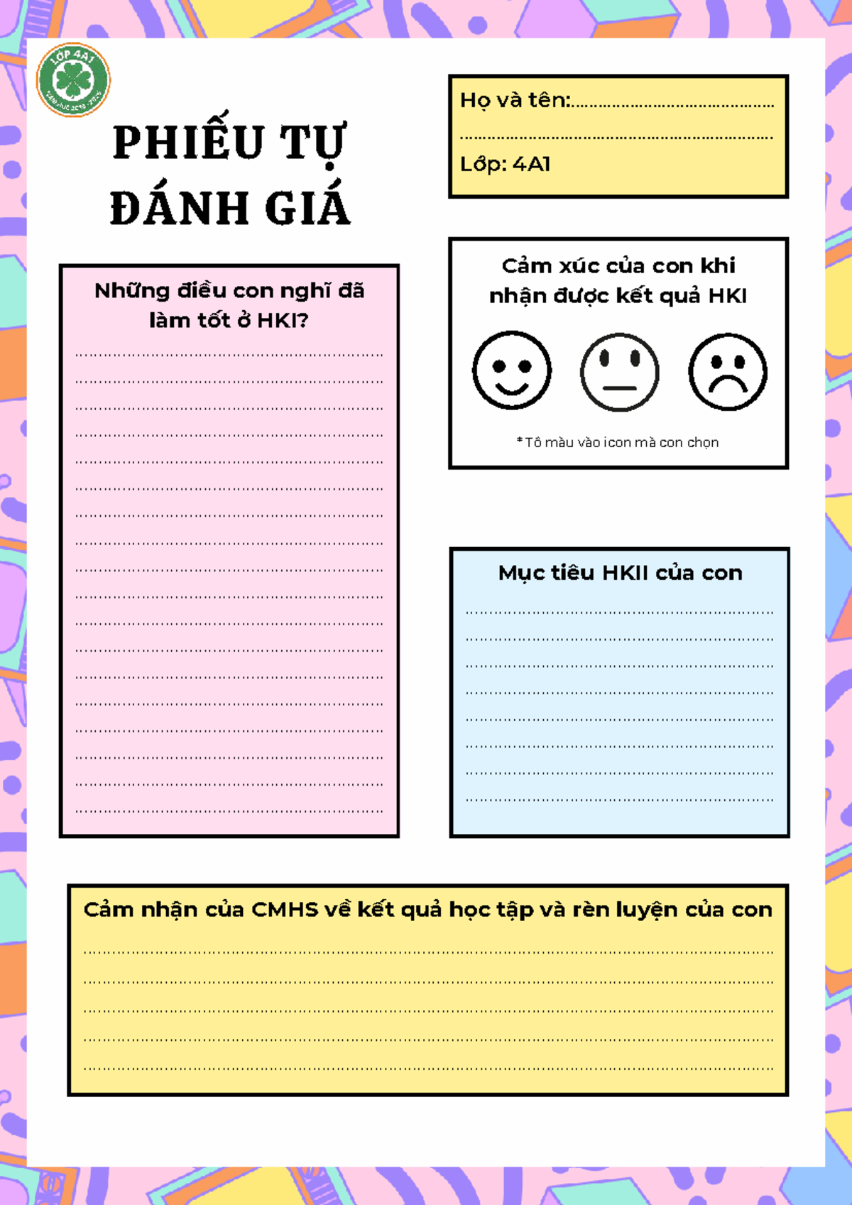 All About Me Worksheet - PHIẾU TỰ ĐÁNH GIÁ Họ và tên